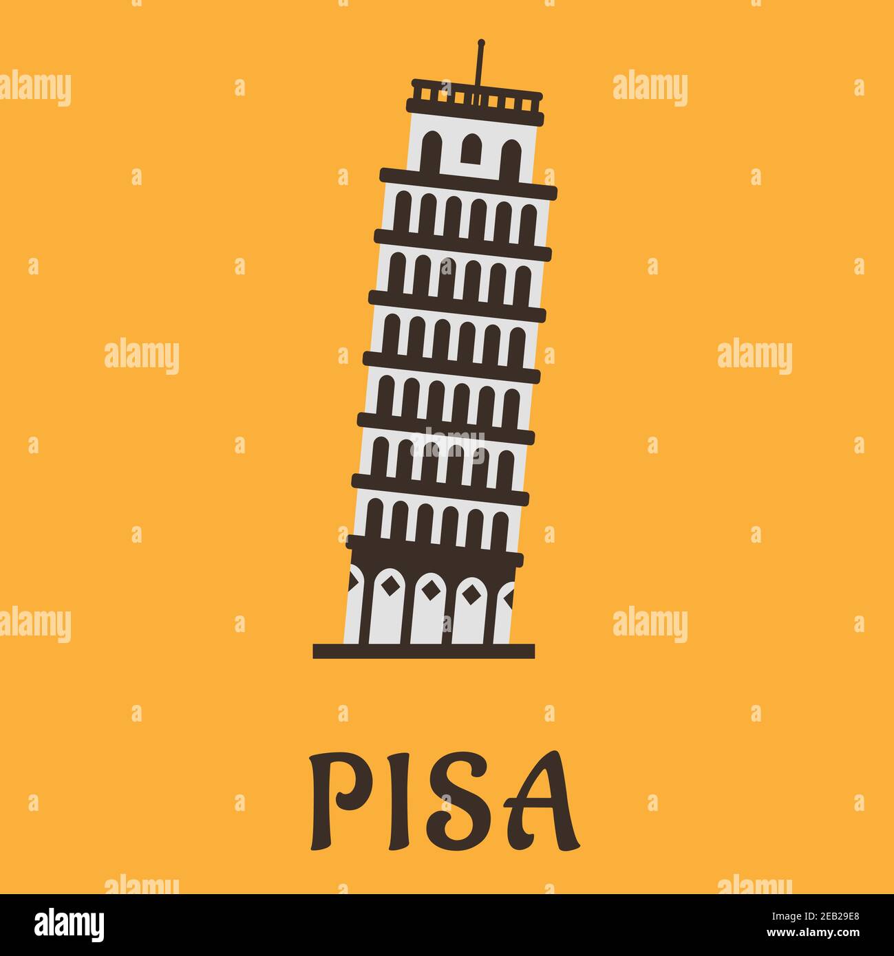 Italian travel landmark concept with the leaning tower of Pisa icon in ...