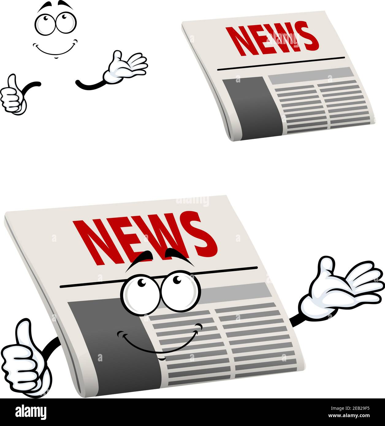 Cartoon newspaper character with news headline show thumb up gesture ...
