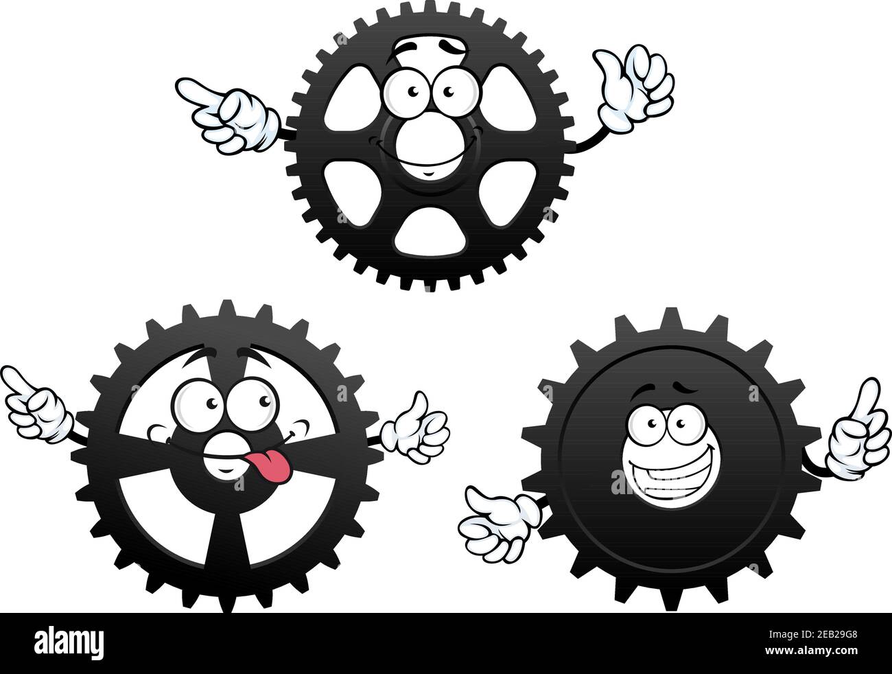 Funny mechanical gears cartoon characters with cogwheels and pinions ...
