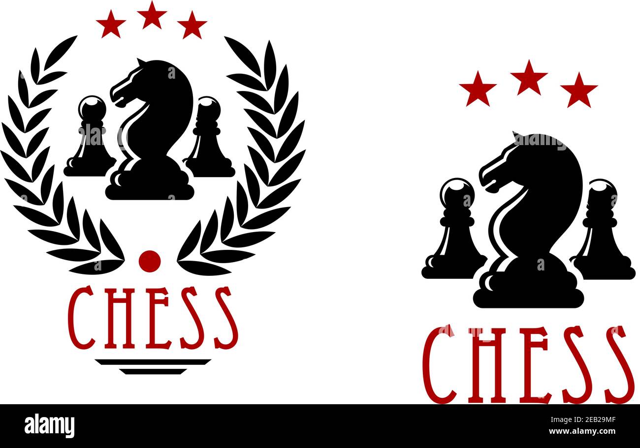 Chess pieces of black knights and pawns in chess tournament emblems ...