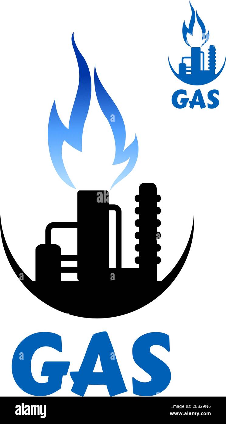 Gas industry modern poster including flare stack and pipeline complex ...