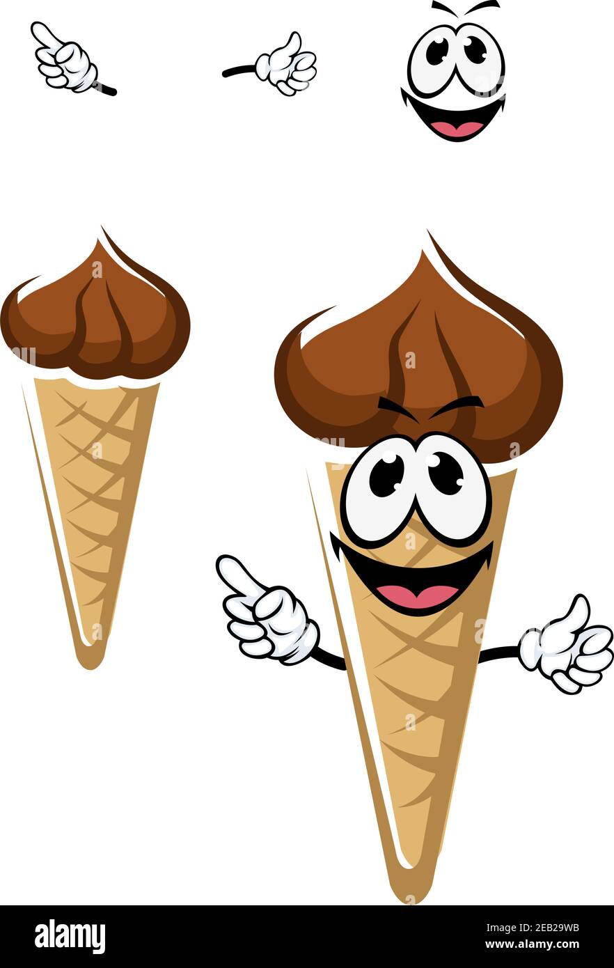 Chocolate ice cream cone cartoon character with crispy waffle and ...
