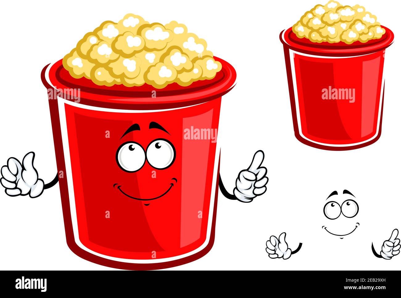 Cartoon bucket of popcorn character with red container of sweet caramel ...