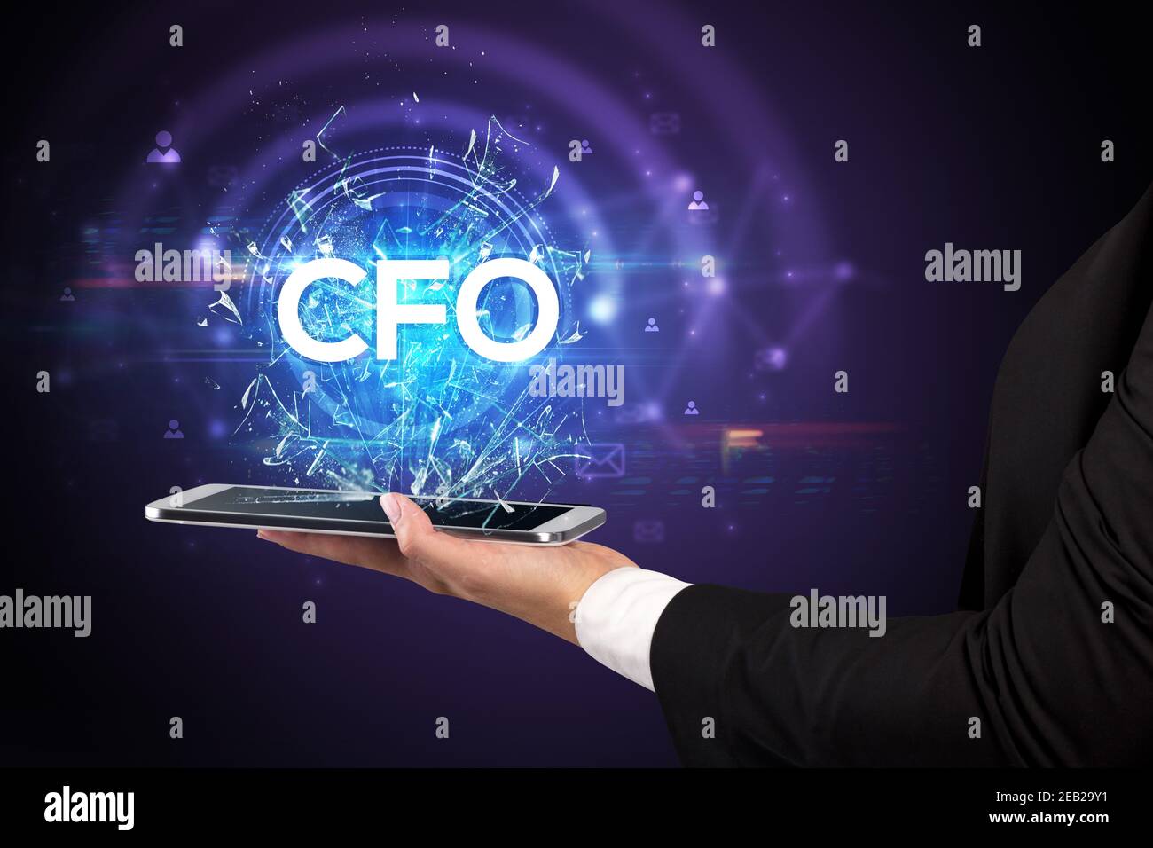 Close-up of a touchscreen with CFO abbreviation, modern technology ...
