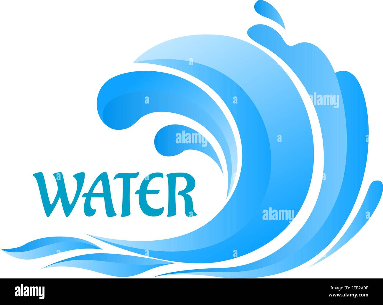 Summer blue wave curl symbol with water splashes for ecology or ...