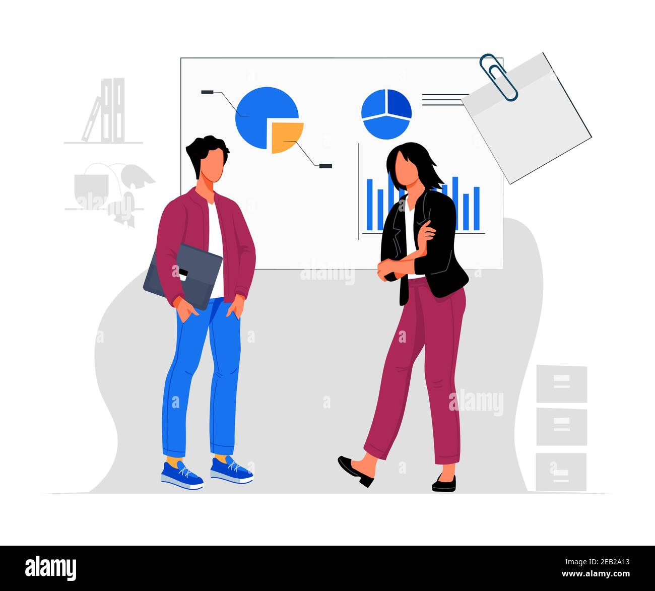 Business analytics concept with people examining diagrams. Flat vector ...