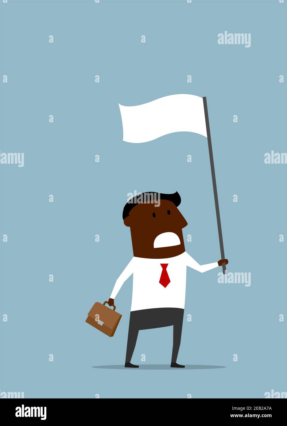 African american businessman with a briefcase waving a white flag of ...