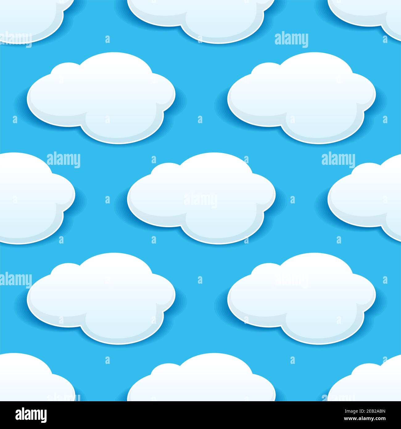 Seamless background pattern of fluffy white clouds in a turquoise blue ...