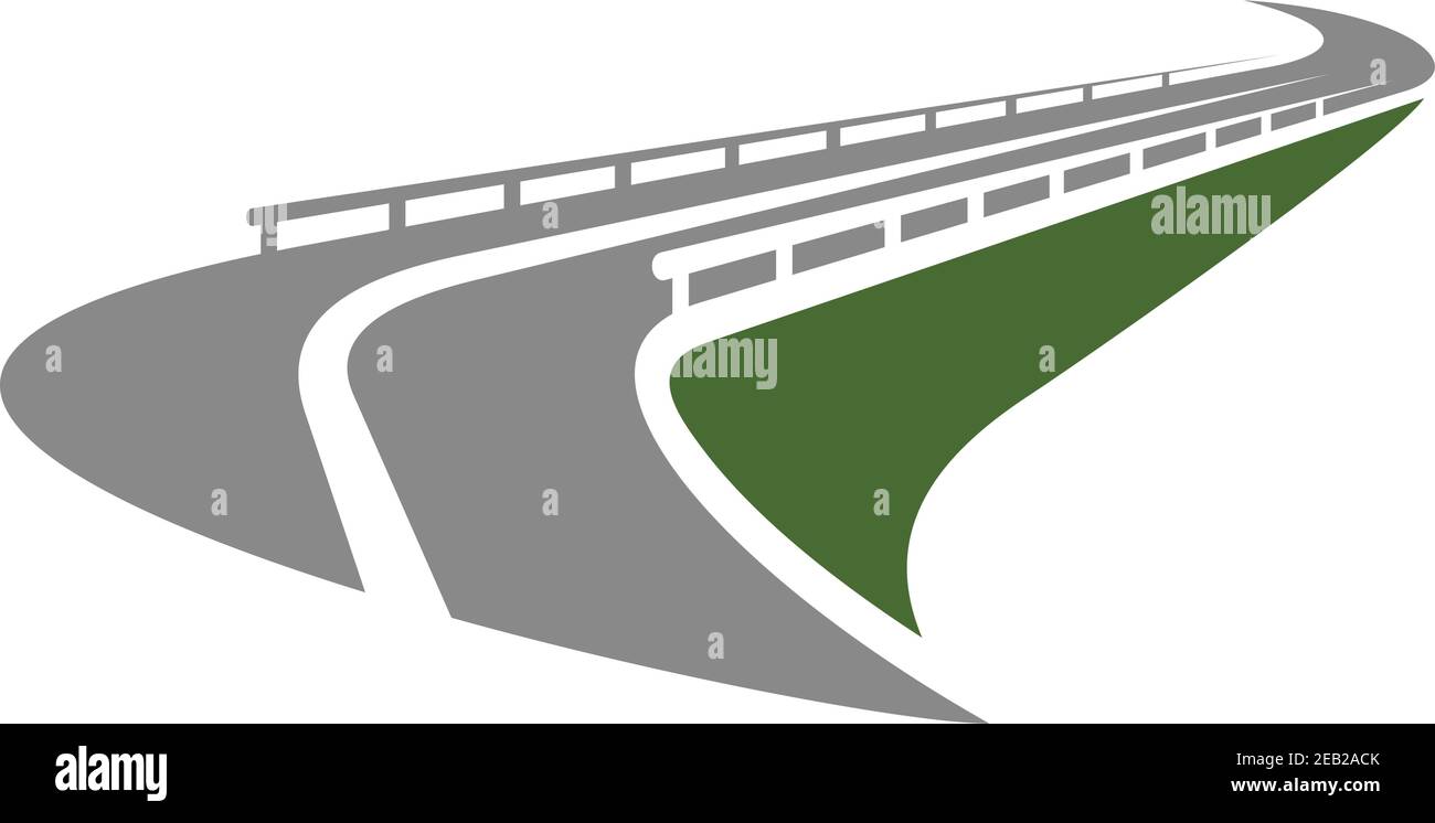 Highway road icon with metal traffic barriers passing on the edge of ...