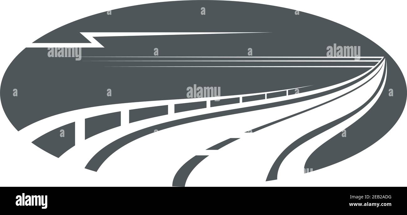 Highway, road or pathway concept with an oval gray icon of winding ...