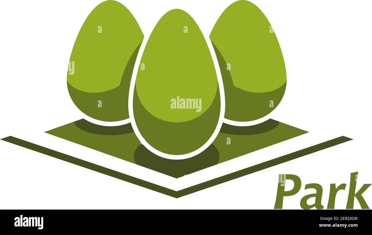 Spring park abstract symbol with trimmed egg shaped bushes on green ...