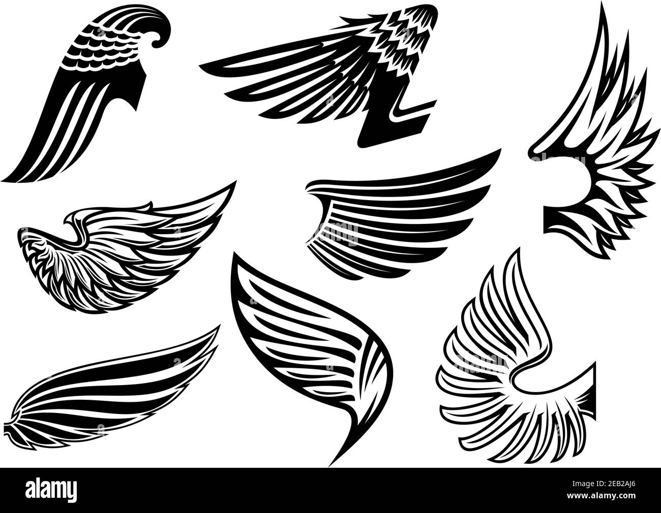 Heraldic black and white angel or evil wings with different shapes and ...