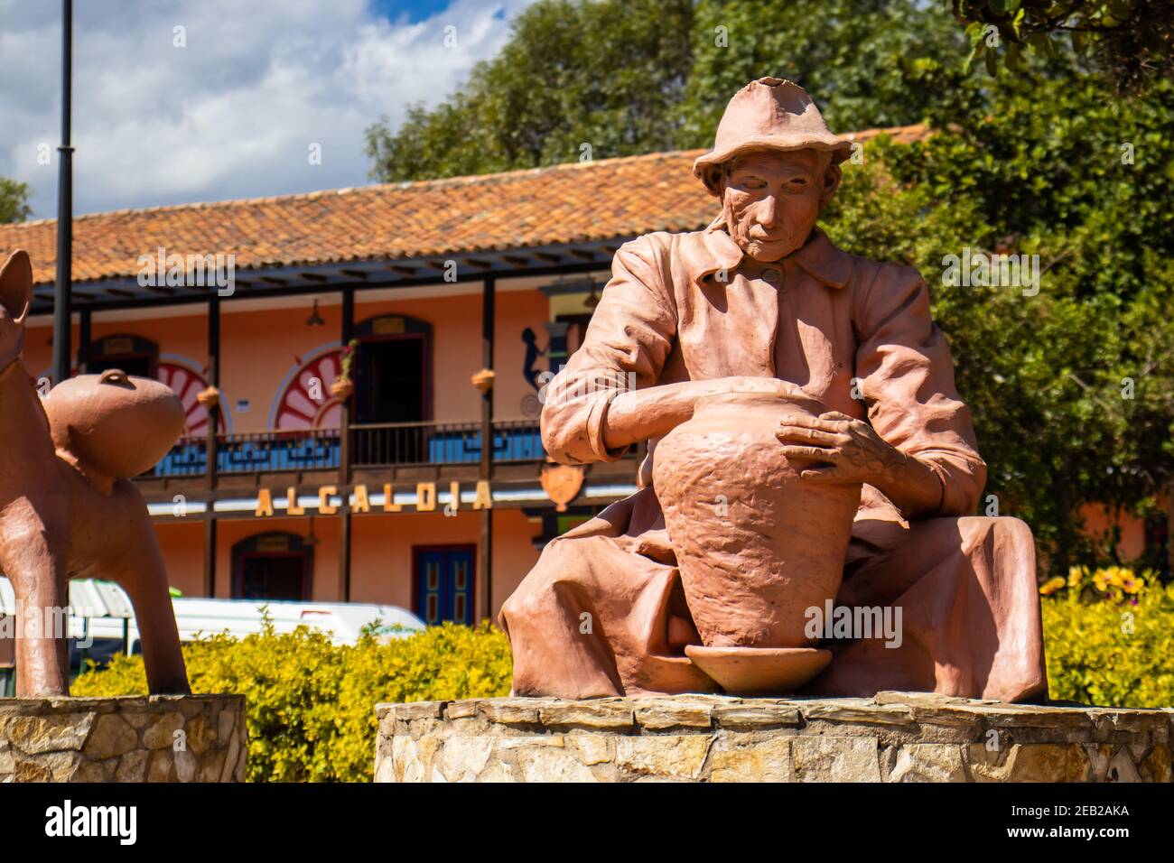 RAQUIRA, COLOMBIA - FEBRUARY 2021. Beautiful clay statues at Raquira ...