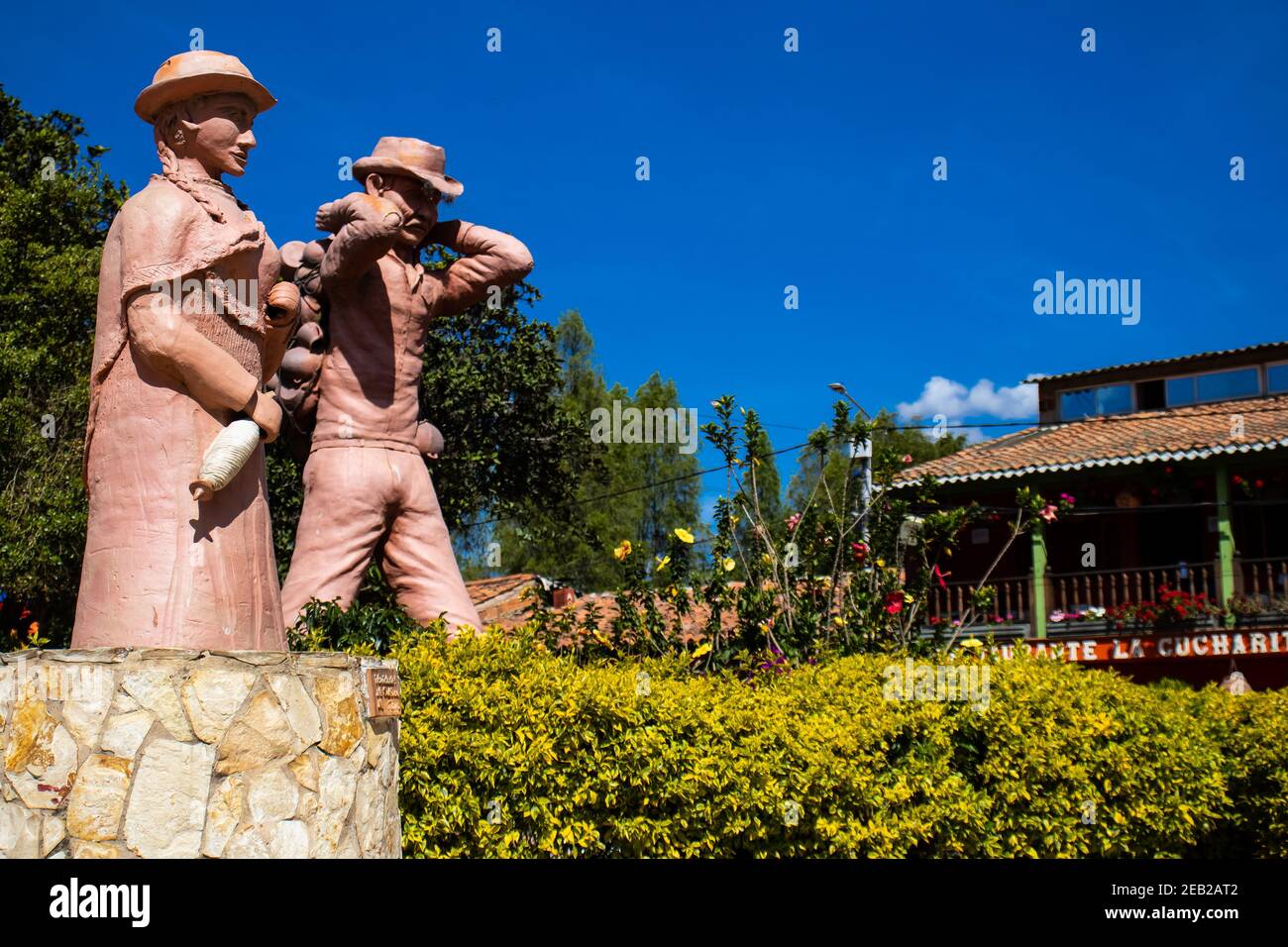 RAQUIRA, COLOMBIA - FEBRUARY 2021. Beautiful clay statues at Raquira ...