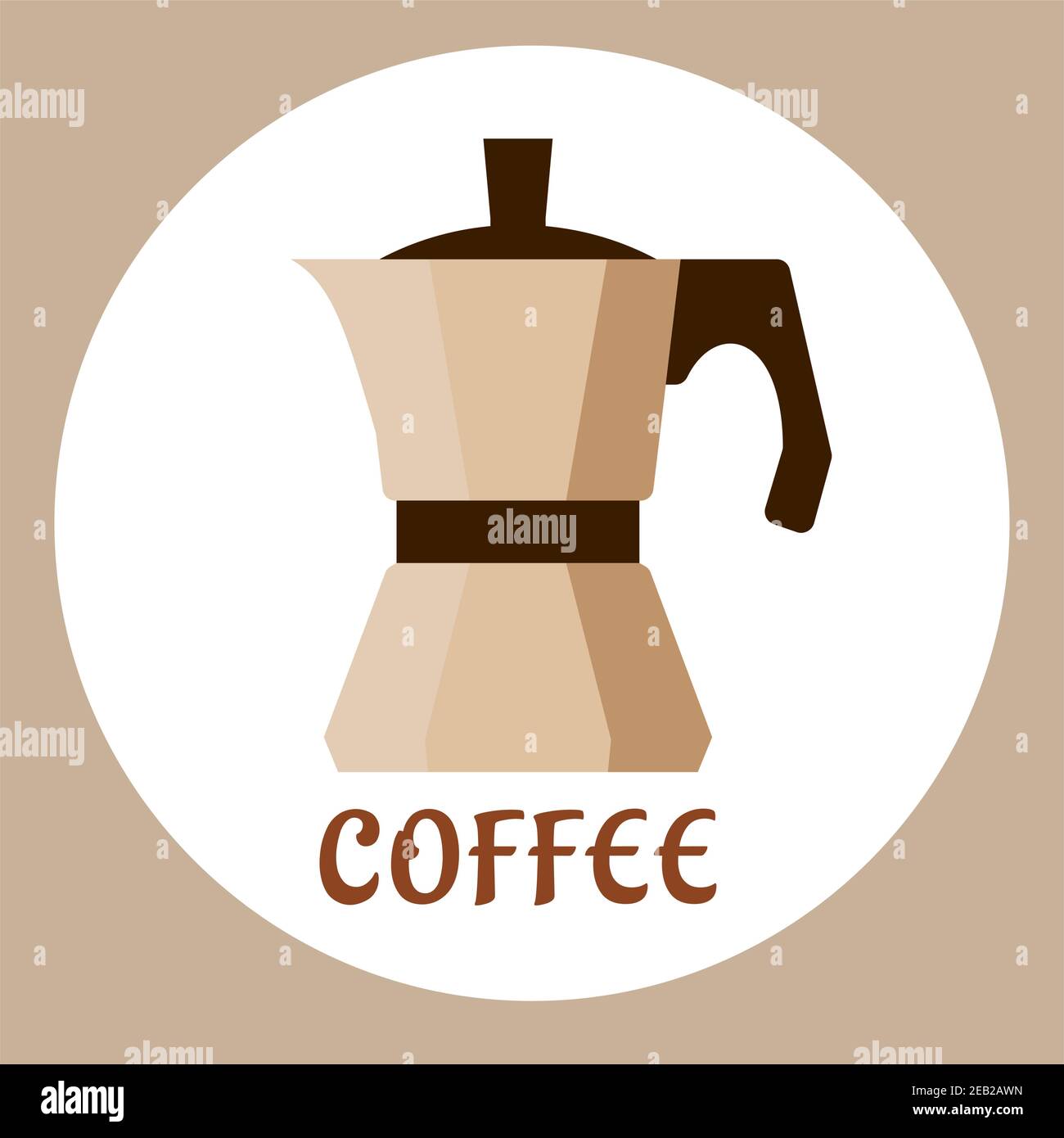 Beige coffee maker or mocha pot icon in flat style with caption Coffee ...