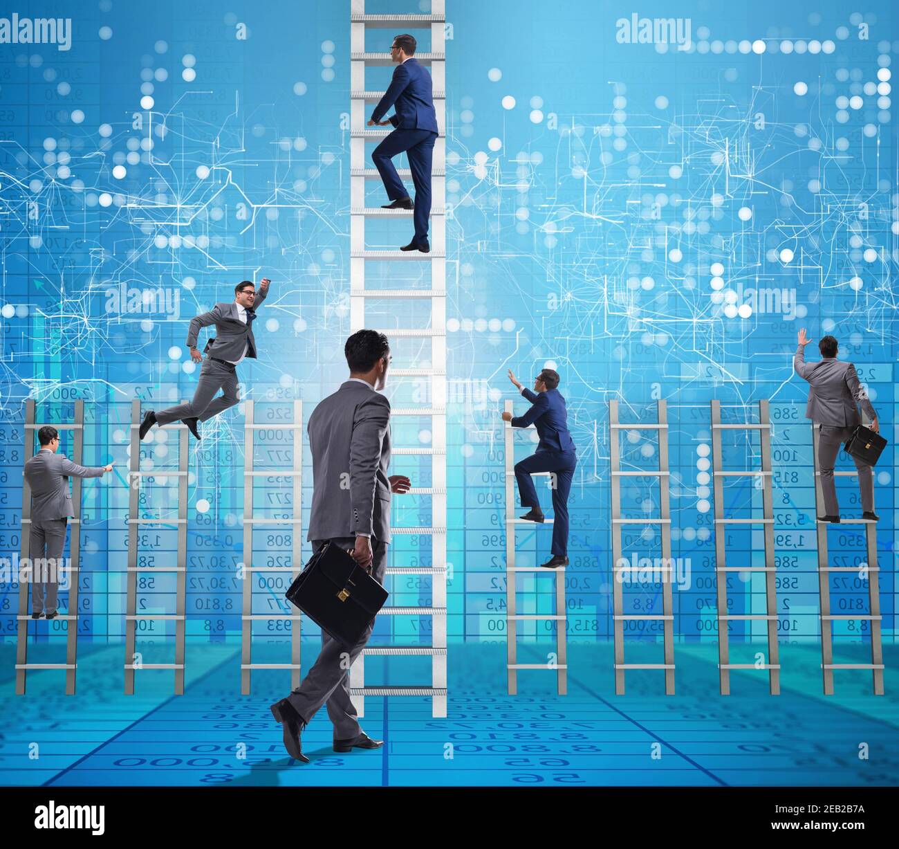 The competition concept with businessman beating competitors Stock ...