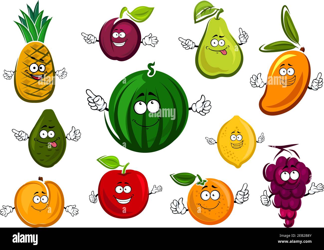 Cartoon sweet dessert fruits characters with watermelon, apple, orange ...