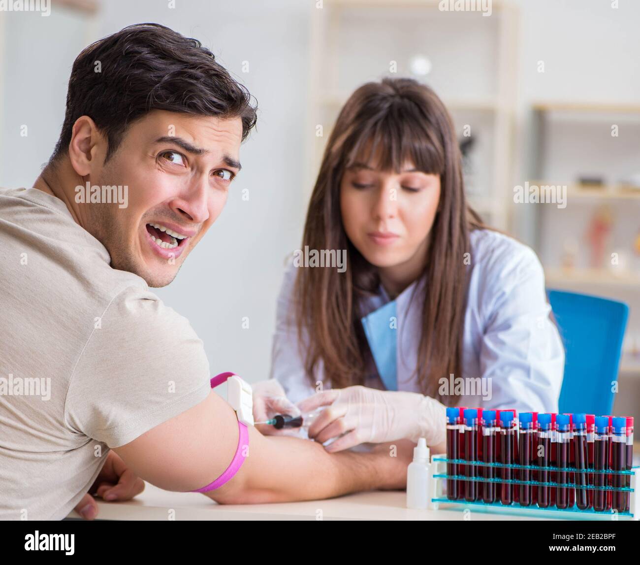 The patient during blood test sampling procedure taken for analysis ...