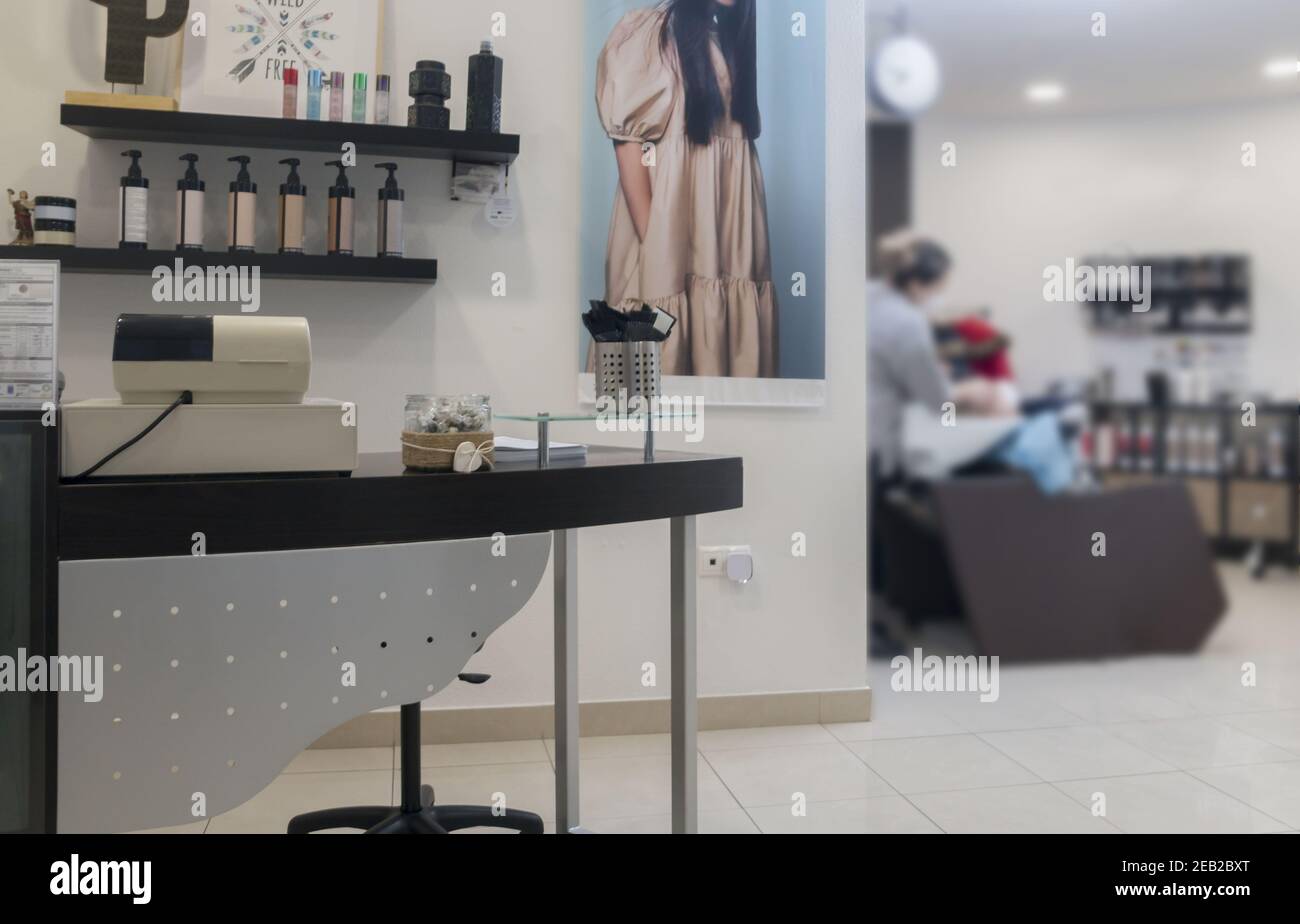 Beauty salon reception and interior Stock Photo - Alamy