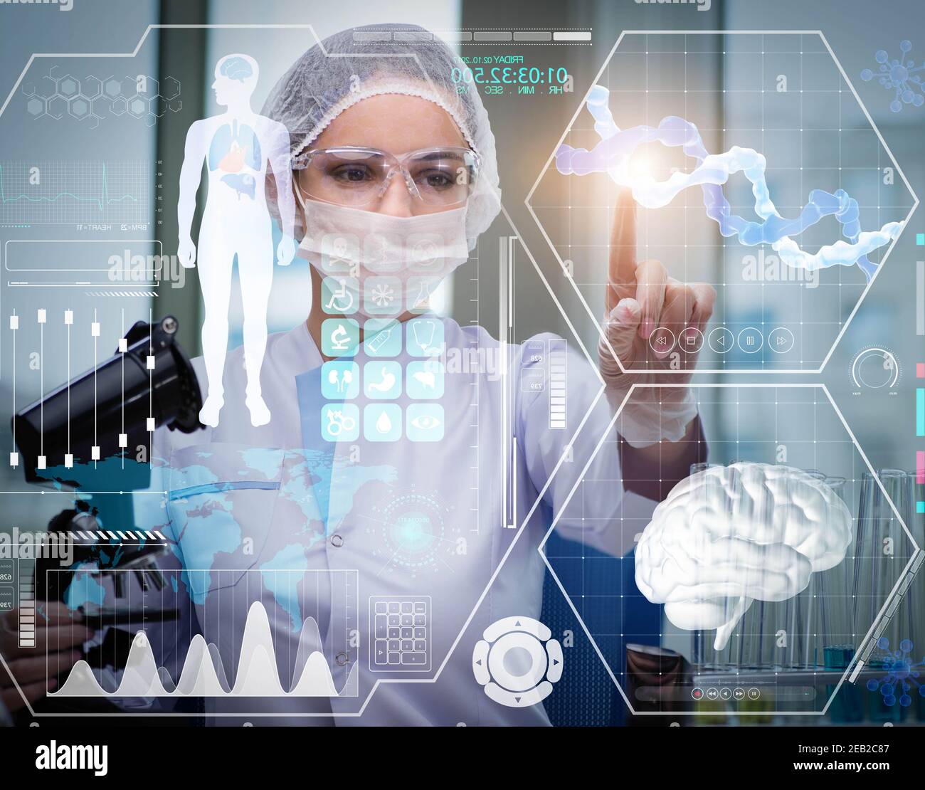 The doctor in futuristic medical concept pressing button Stock Photo ...