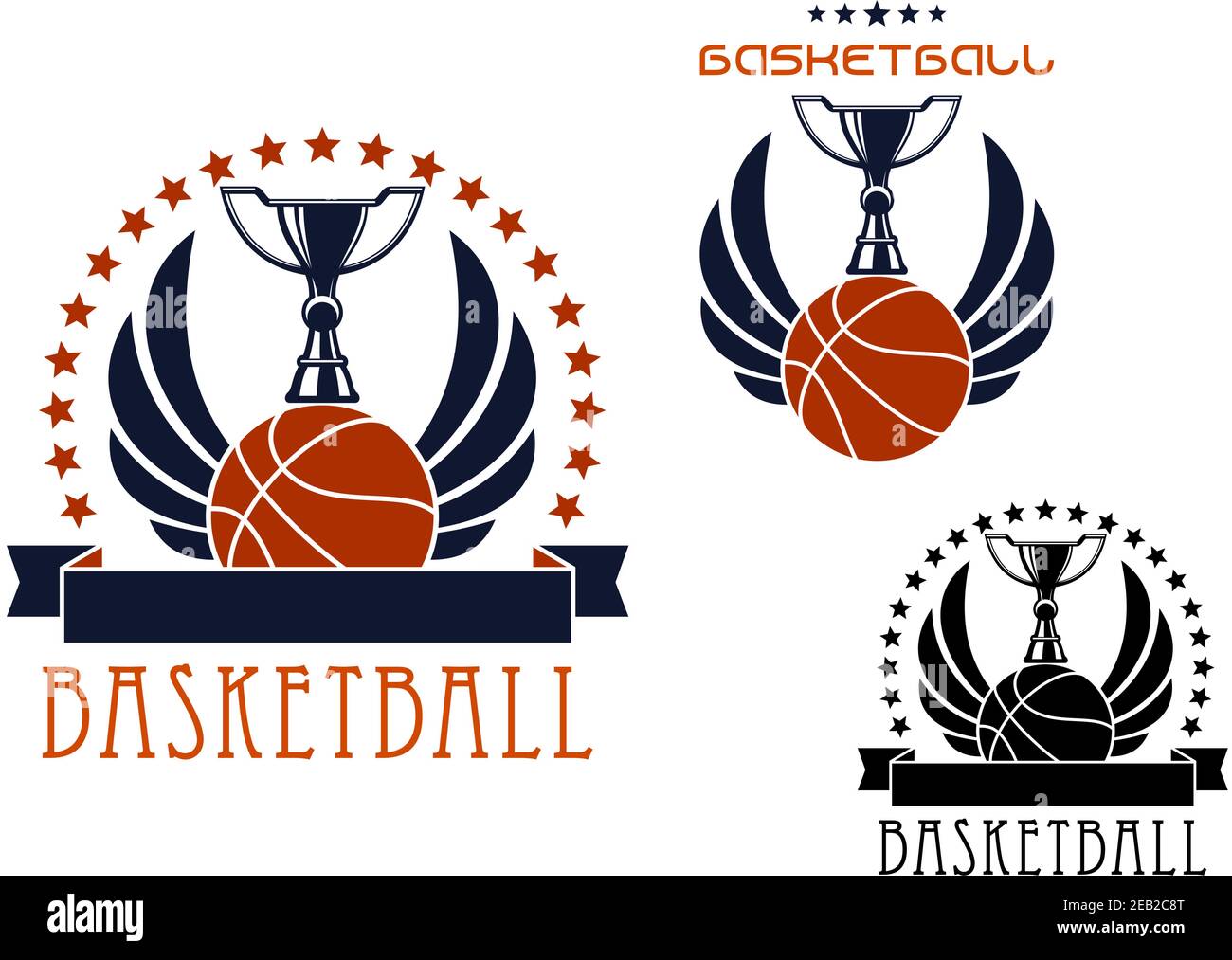 Basketball competition emblems and icons design with trophy cups ...
