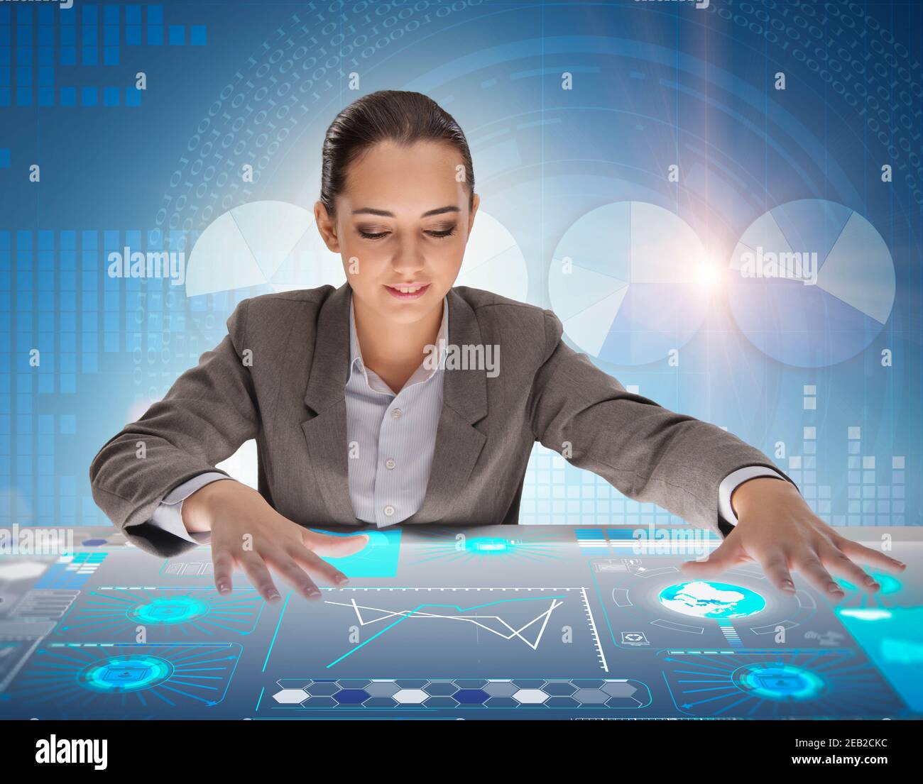 The woman in futuristic data mining concept Stock Photo - Alamy