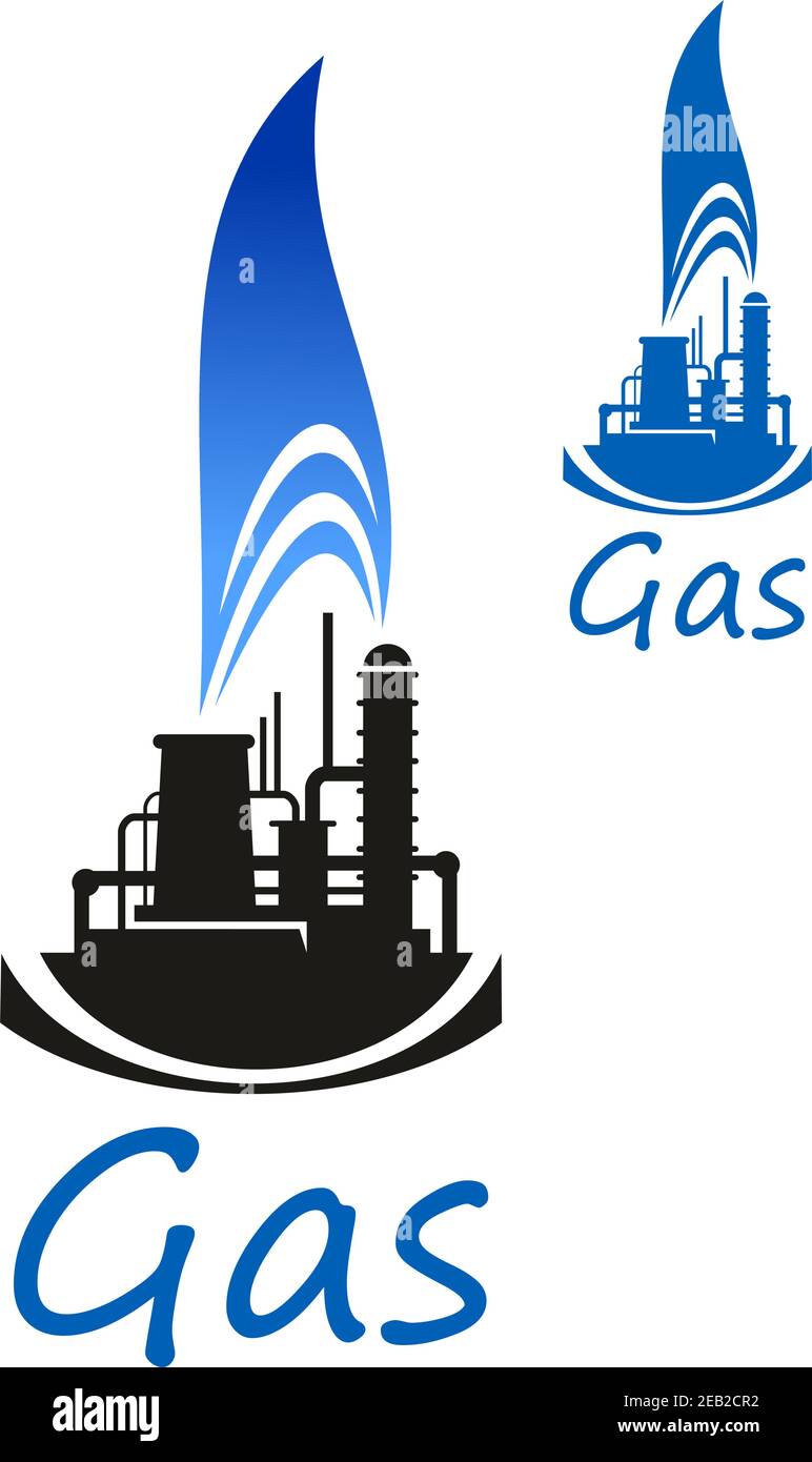 Gas and oil industry icon with chemical industrial plant or factory ...