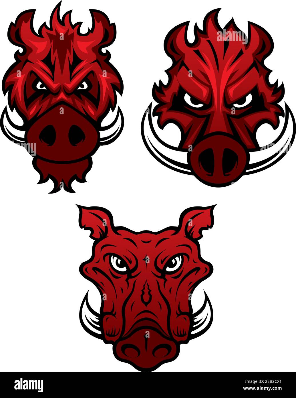 Pig Tusk Tattoos Wild Boar Head Isolated Hunting Mascot. Vector Pig