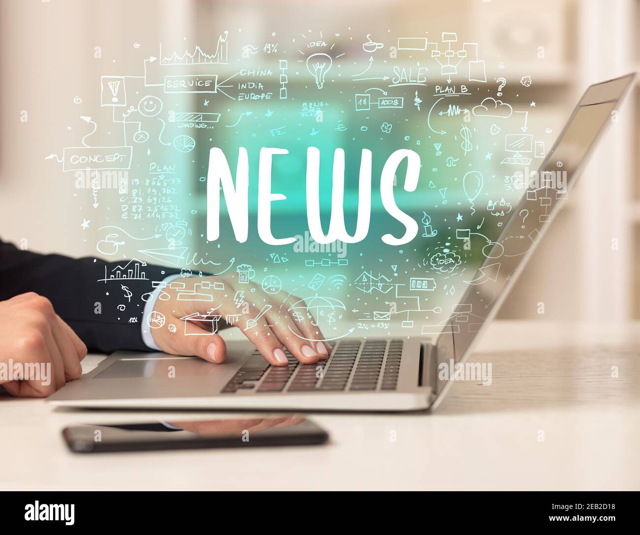 hand working on new modern computer with NEWS abbreviation, modern ...