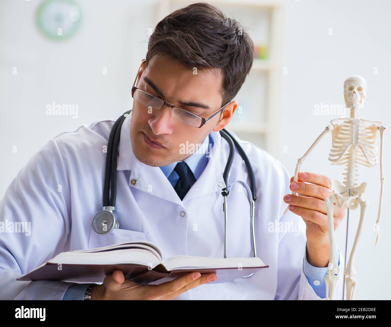 The doctor student studying the bones of skeleton Stock Photo - Alamy