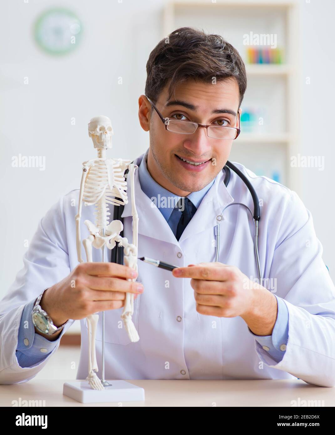 The doctor student studying the bones of skeleton Stock Photo - Alamy