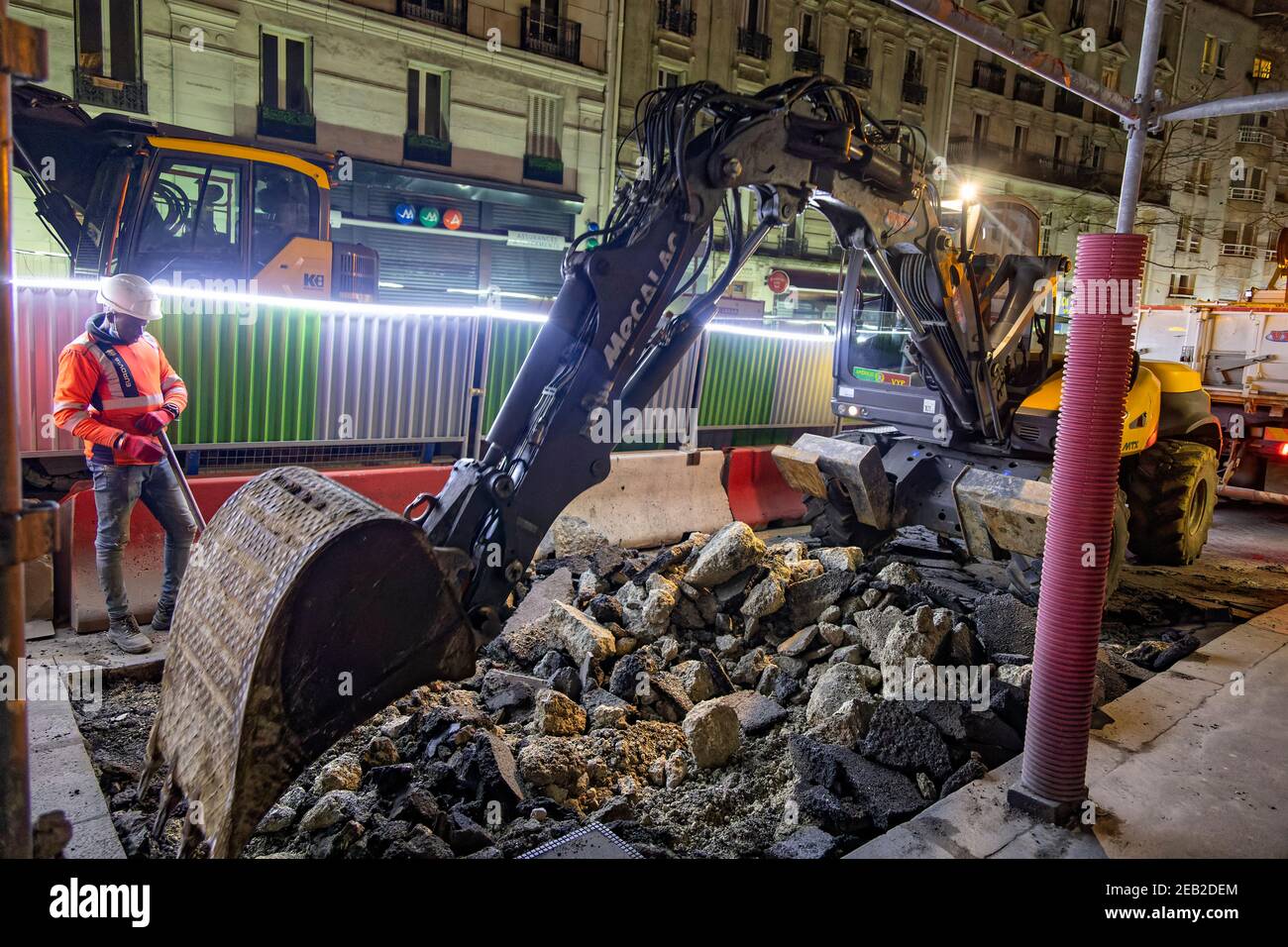 Paris, France. 19th Jan, 2021. Repair of the roadway after collapse at ...
