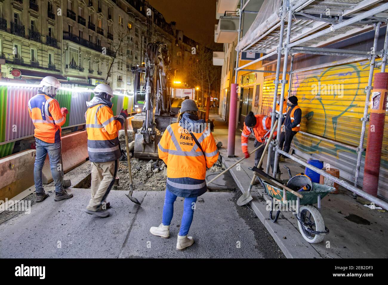 Paris, France. 19th Jan, 2021. Repair of the roadway after collapse at ...