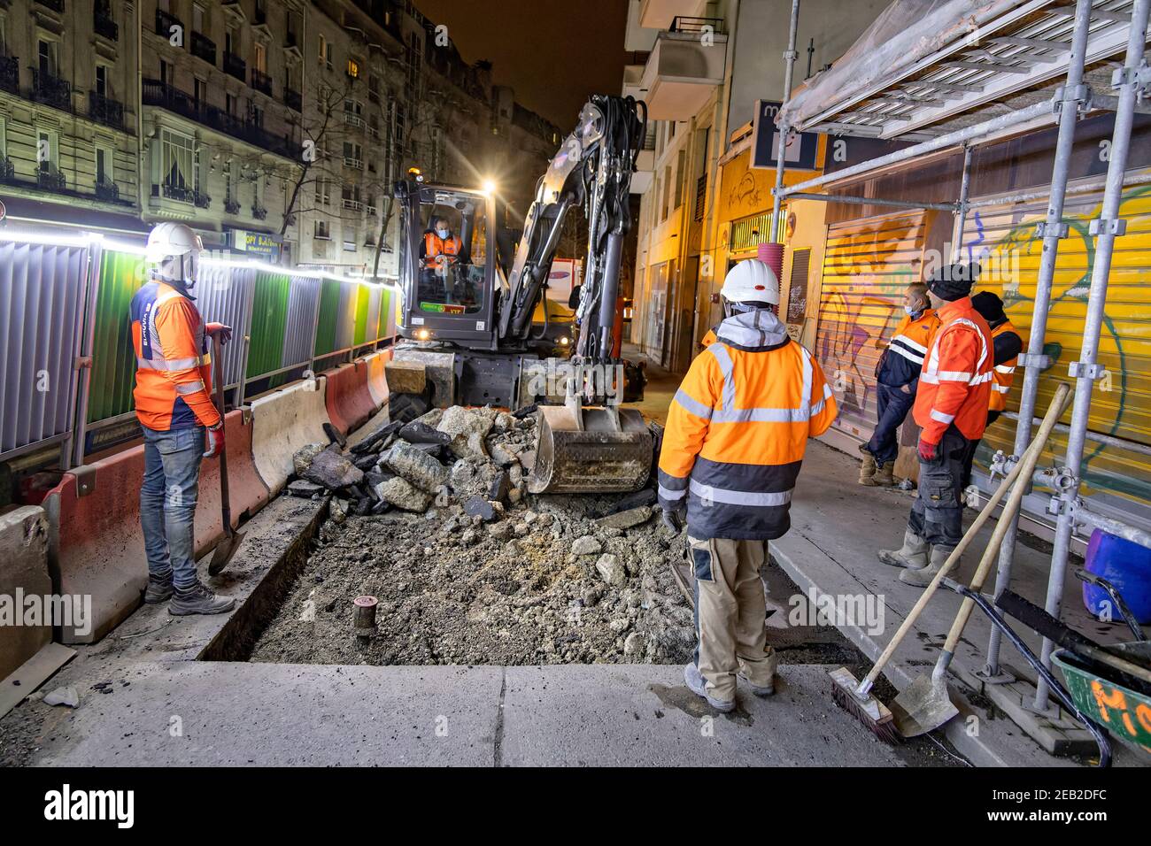 Paris, France. 19th Jan, 2021. Repair of the roadway after collapse at ...