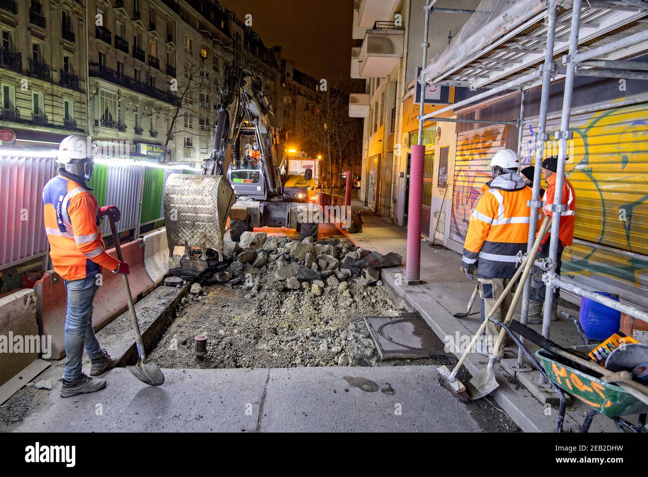 Paris, France. 19th Jan, 2021. Repair of the roadway after collapse at ...