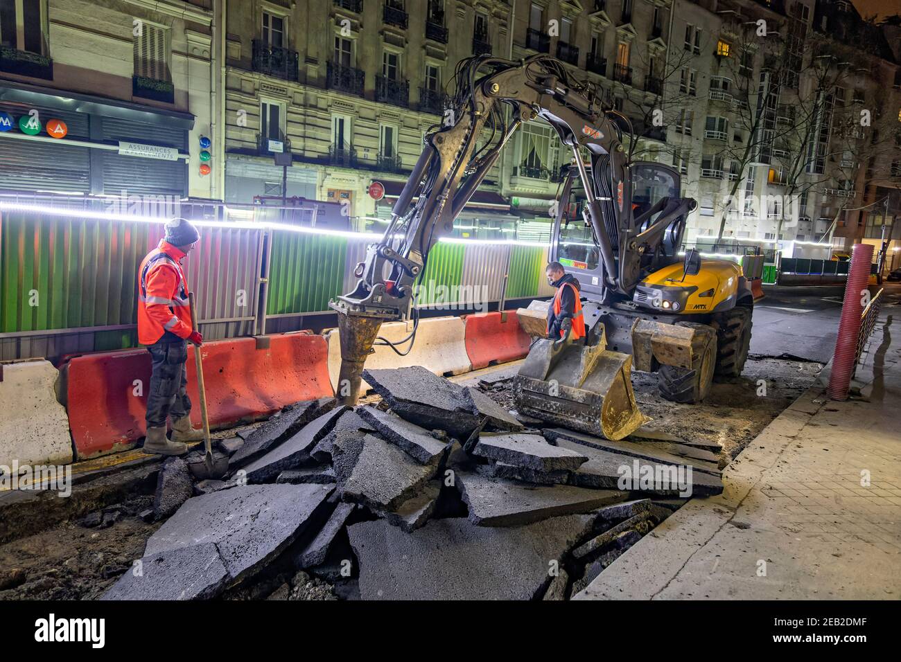 Paris, France. 19th Jan, 2021. Repair of the roadway after collapse at ...