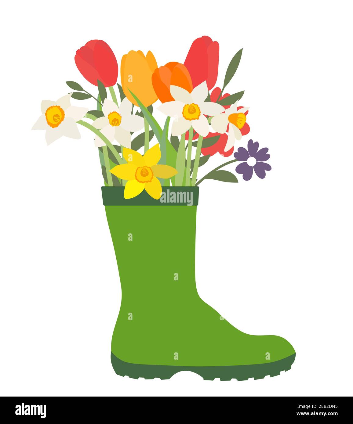 Gardening boot with flowers tulips and daffodils. Spring Concept ...