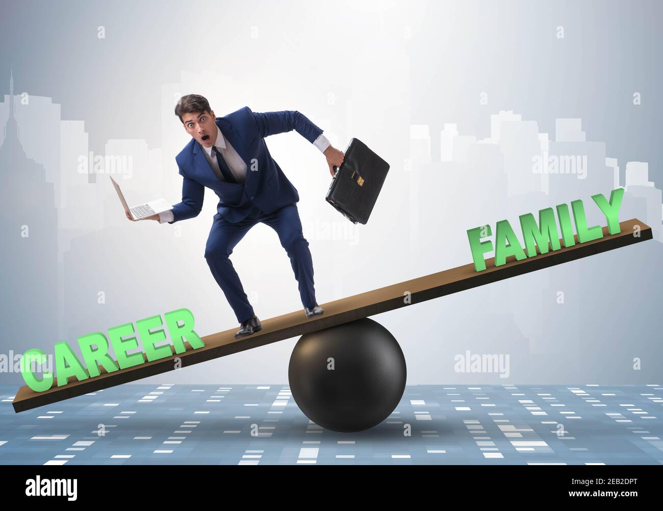 Businessman balancing between career and family in business concept ...