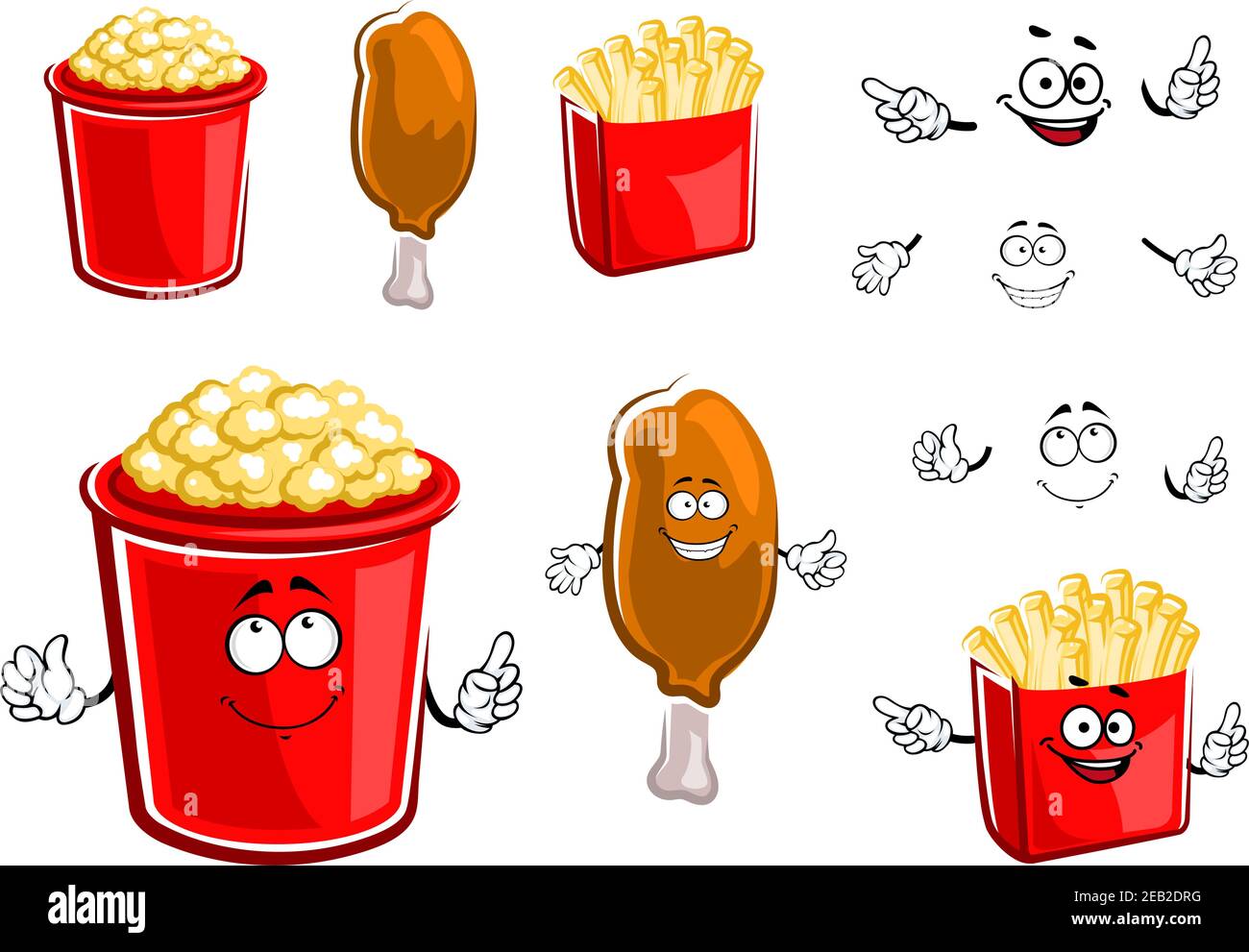 Cartoon fast food french fries box, fried chicken leg and popcorn ...