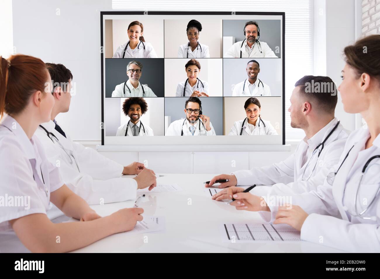 Physician Doctor Video Conference Learning Webinar Group Call Stock ...