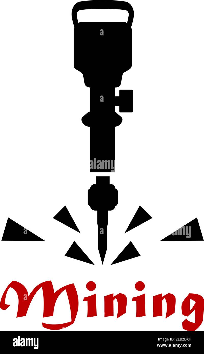 Jackhammer or pneumatic drill tool black silhouette with pieces of rock ...
