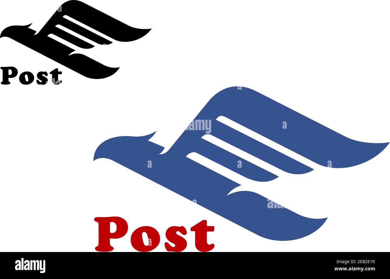 Post symbol with abstract blue bird silhouette in flight with trailing ...