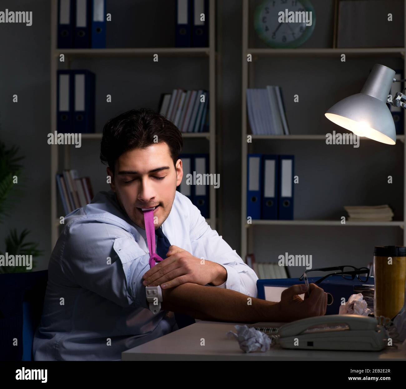 The employee relieving stress from overtime with drugs narcotics Stock ...