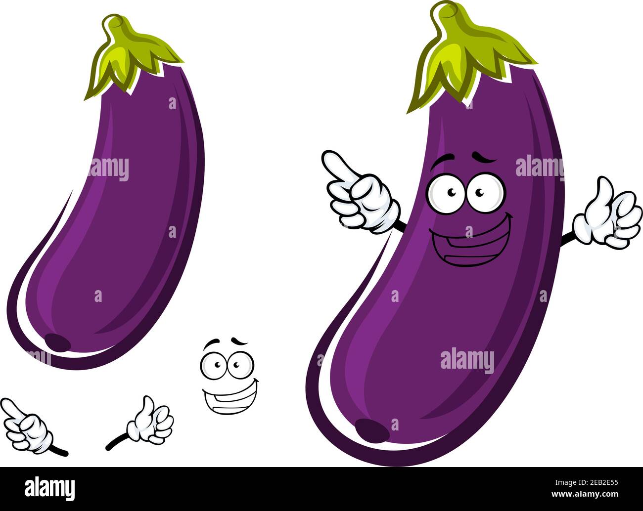 Happy healthy long curved purple eggplant or aubergine vegetable ...