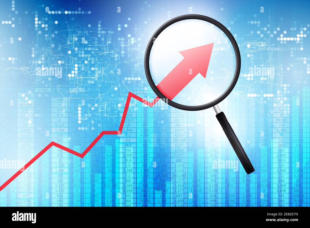Concept of the economic growth with chart and magnifying glass Stock ...