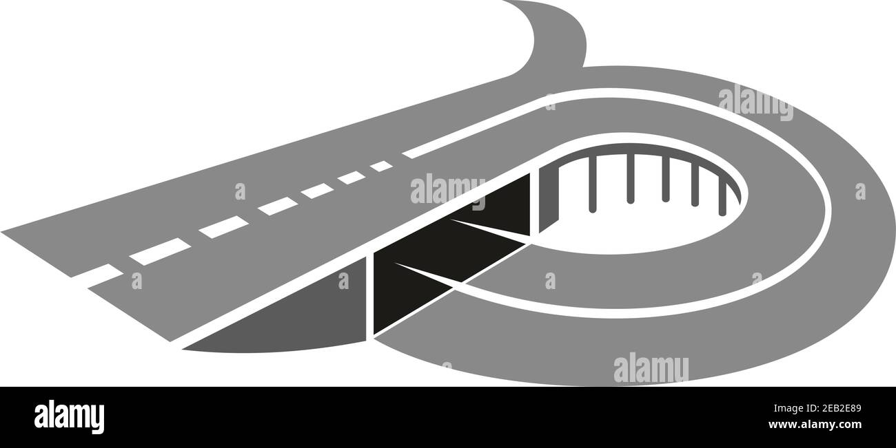 Highway abstract icon with overpass road turns to the sharply curved ...