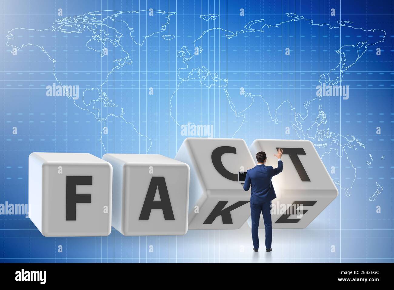 Face or fact concept with turning cubes with letters Stock Photo - Alamy