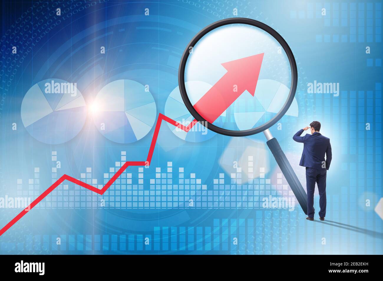 Concept of the economic growth with chart and magnifying glass Stock ...