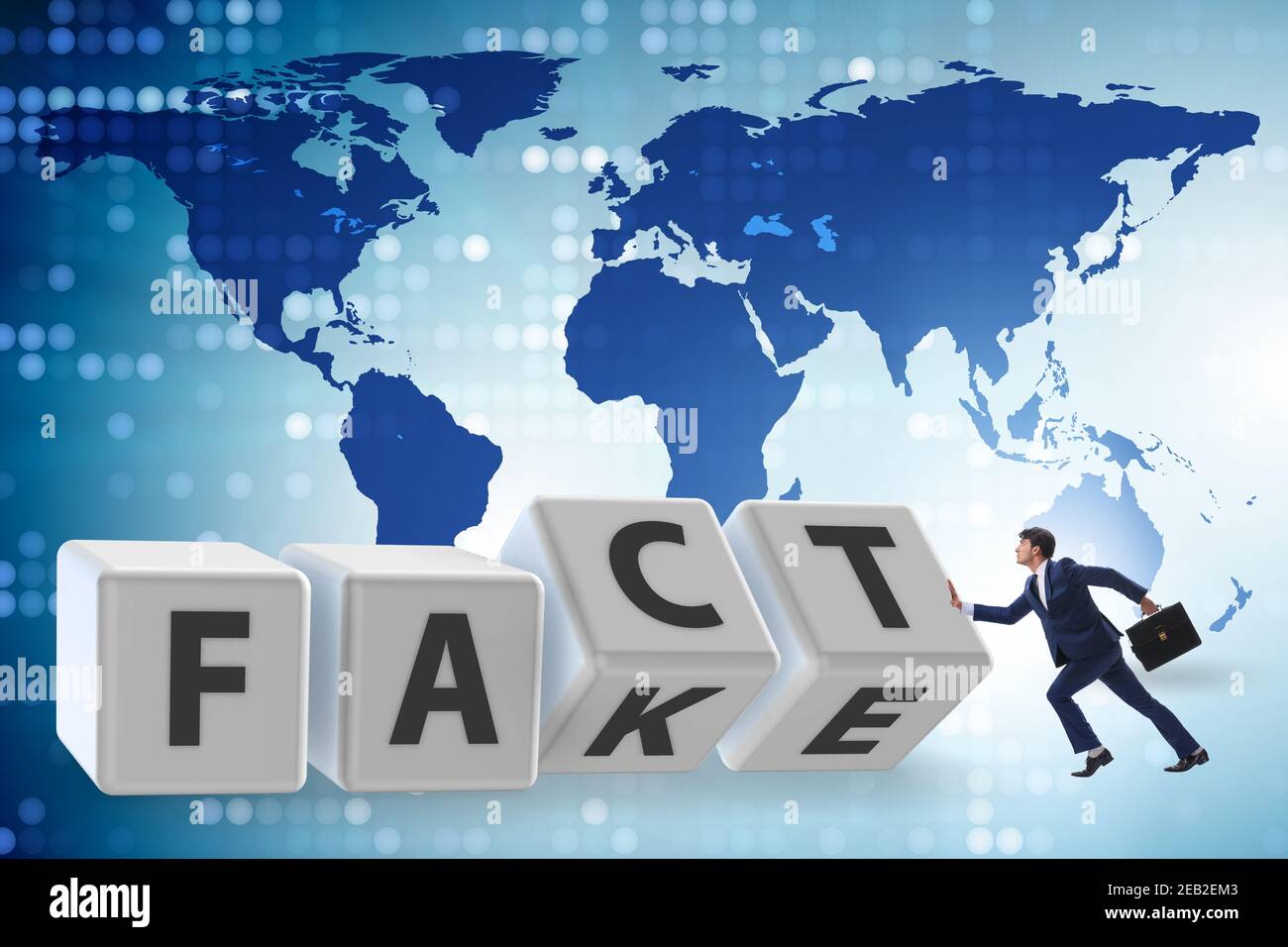 Face or fact concept with turning cubes with letters Stock Photo - Alamy