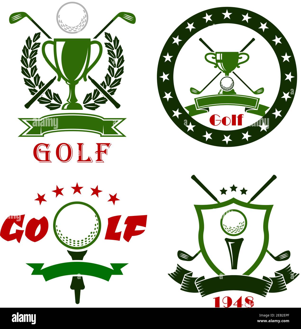 Golf club or competition symbols and icons with balls, clubs, tees ...